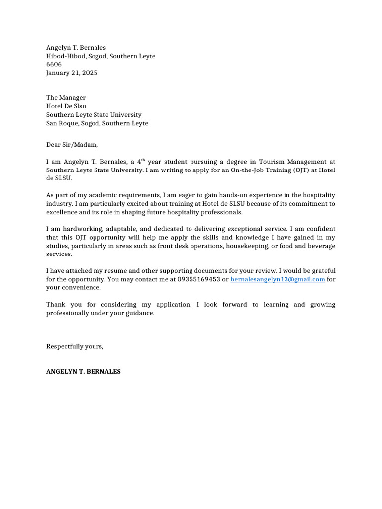 OJT Application Letter | PDF