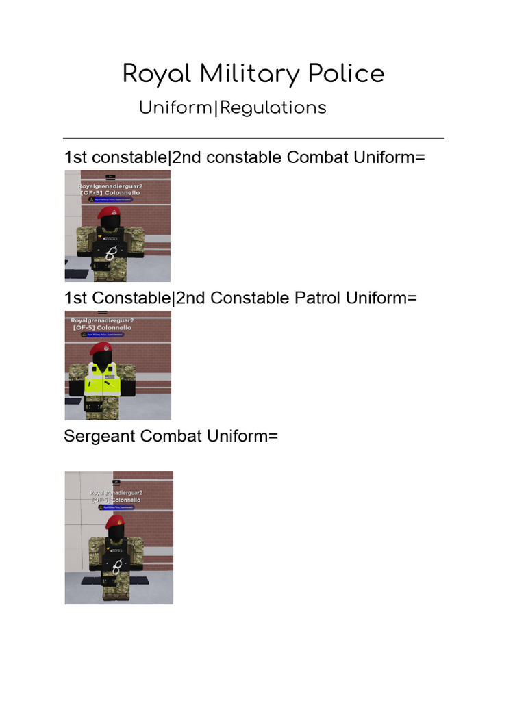 Royal Military Police Uniform Regulations | PDF