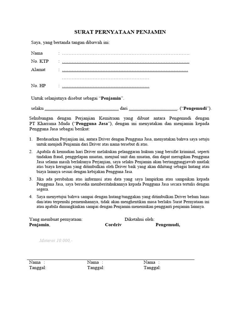 SURAT PERNYATAAN PENJAMIN. | PDF