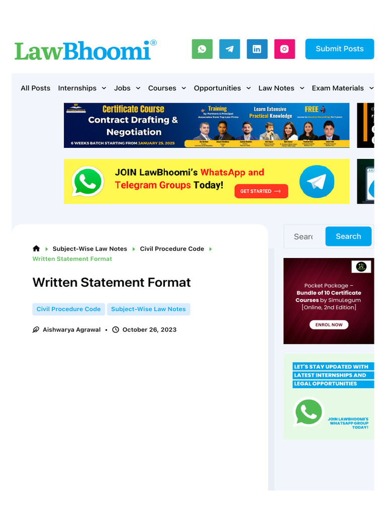 Written Statement Format | PDF | Lawsuit | Legal Remedy