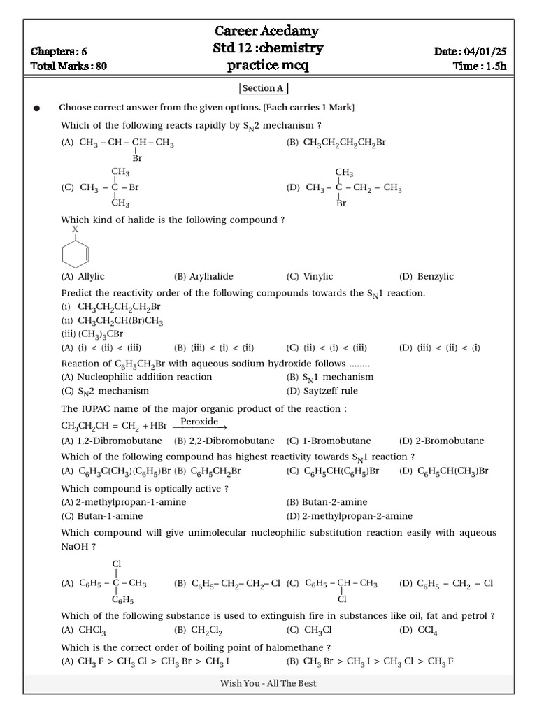 Practicemcq - D04 Jan 2025 | PDF | Chemical Reactions | Chemical Compounds
