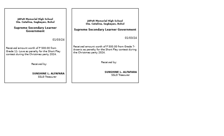 Receipt SSLG | PDF