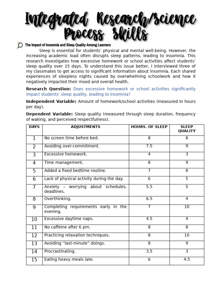 Impact of Homework on Student Sleep Quality | PDF | Sleep | Sleep ...