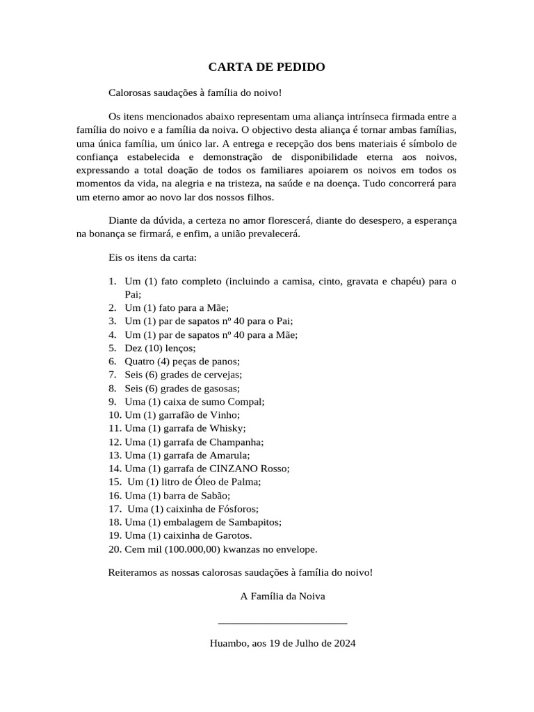 Carta de Pedido | PDF