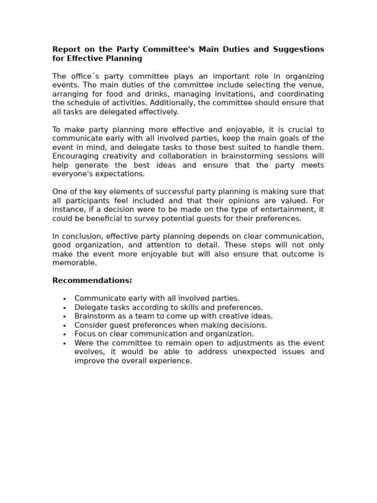 Report On The Party Committee | PDF