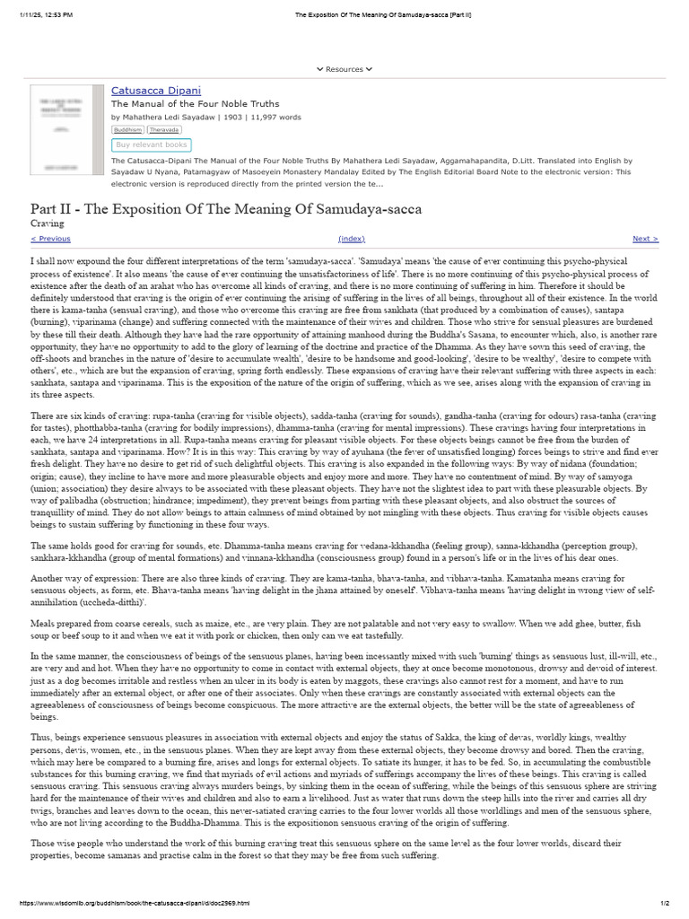 The Exposition Of The Meaning Of Samudaya-sacca [Part II] | PDF | Four ...