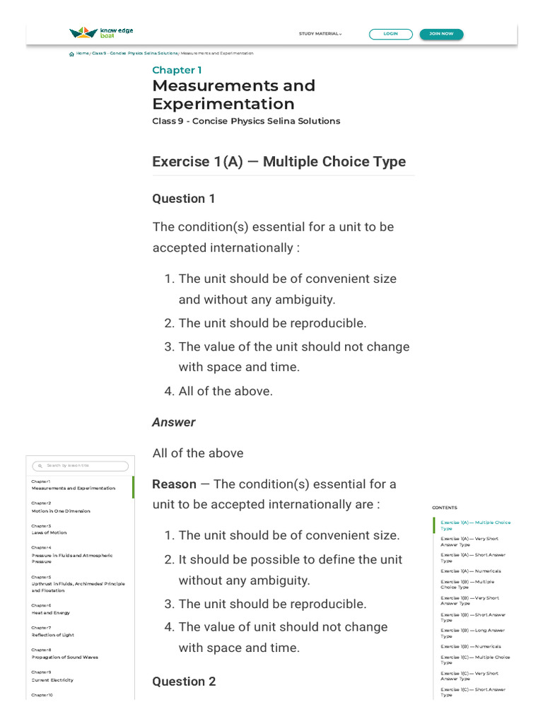Chapter 1 - Measurements and Experimentation - Selina Solutions Concise ...