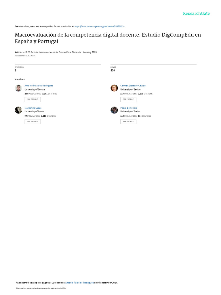 Macroevaluacion de La Competencia Digital Docente Estudio DigCompEdu en Espana y Portugal | PDF ...