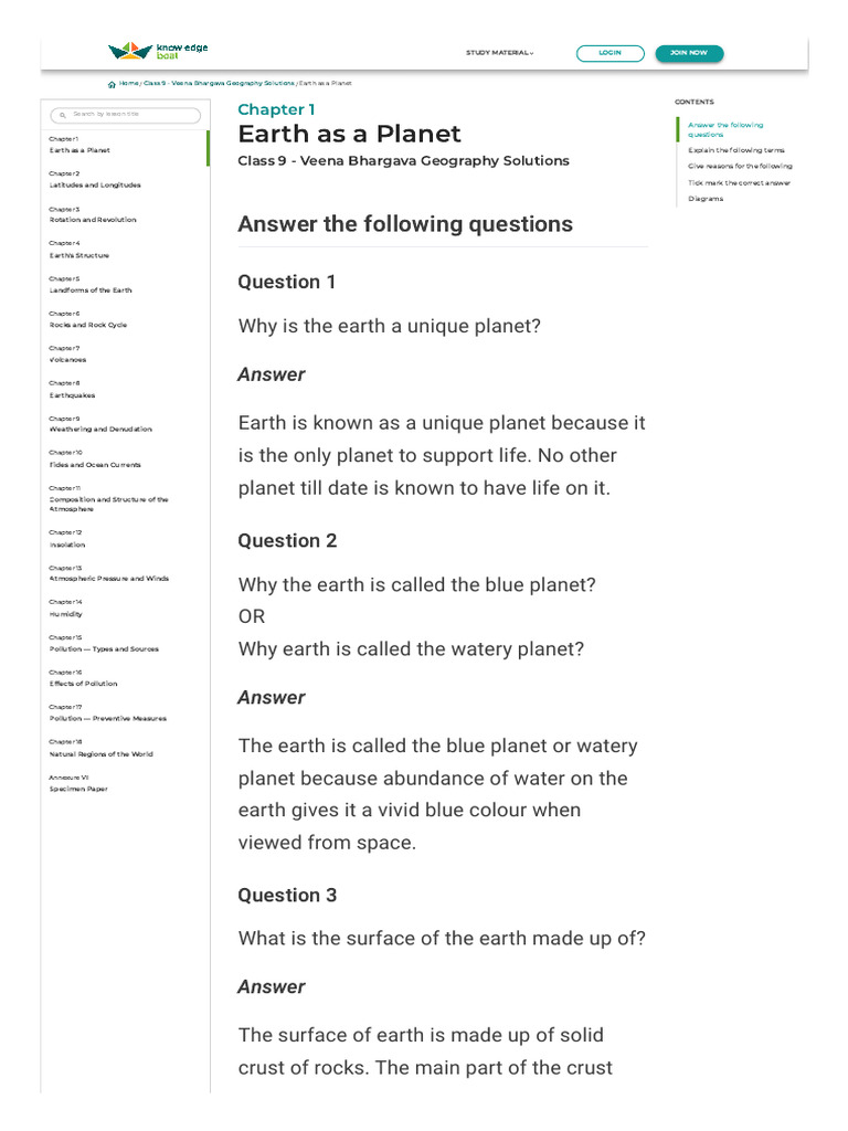 Chapter 1 - Earth As A Planet - Solutions For Goyal Brothers Prakashan Geography by Veena ...