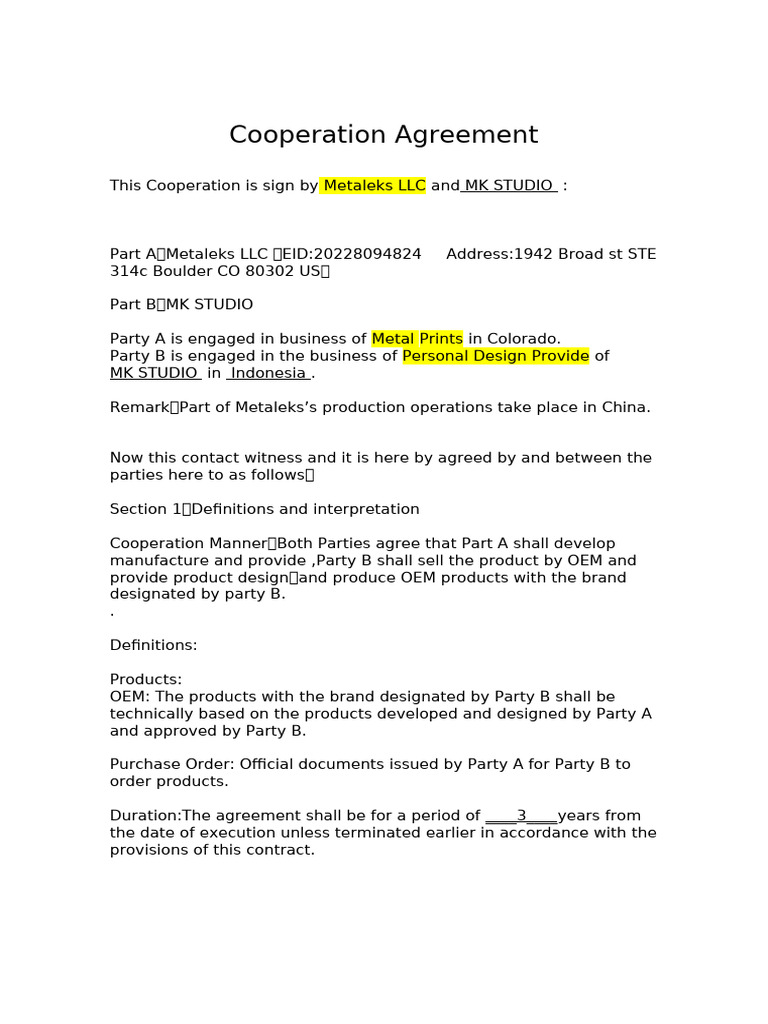 Cooperation Agreement Section | PDF | Private Law | Business Law