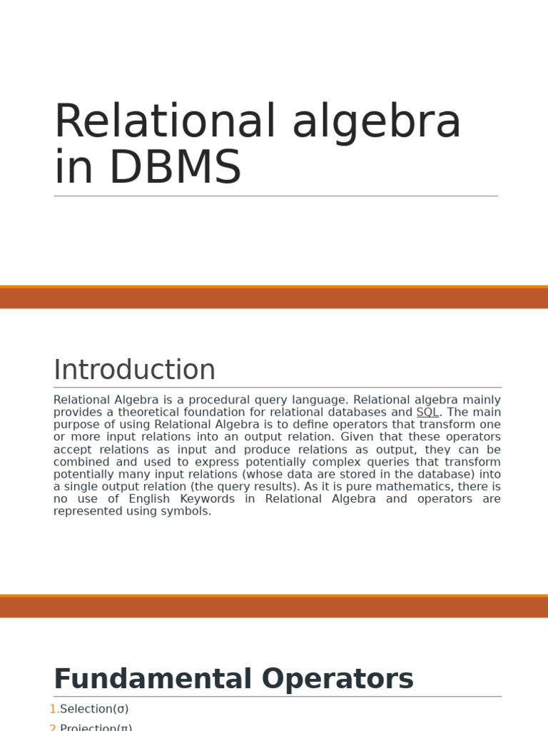 Relational Algebra in DBMS | PDF | Relational Model | Relational Database