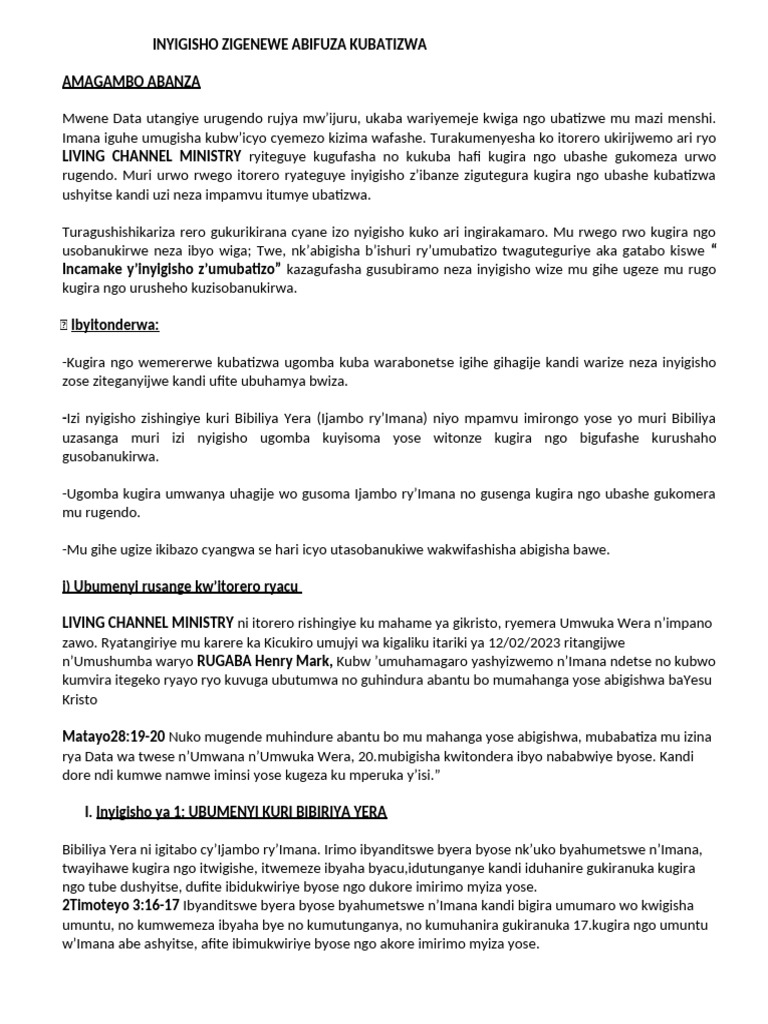Inyigisho z'Umubatizo mu Mazi Menshi | PDF | Bantu