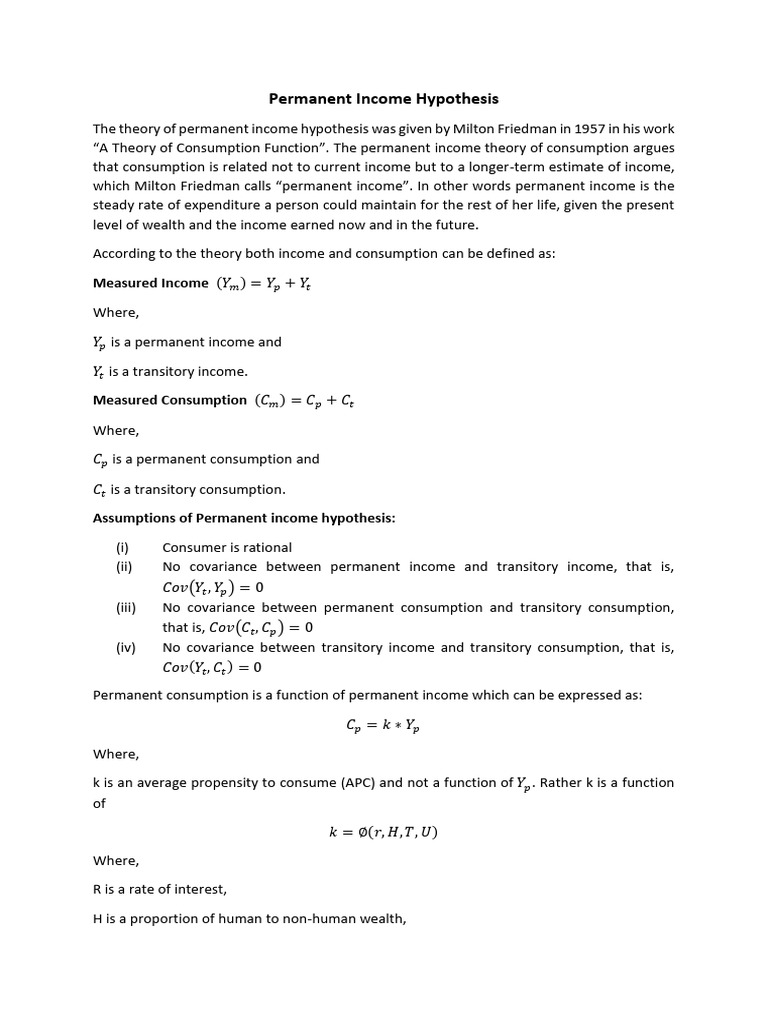 Permanent Income Hypothesis | PDF