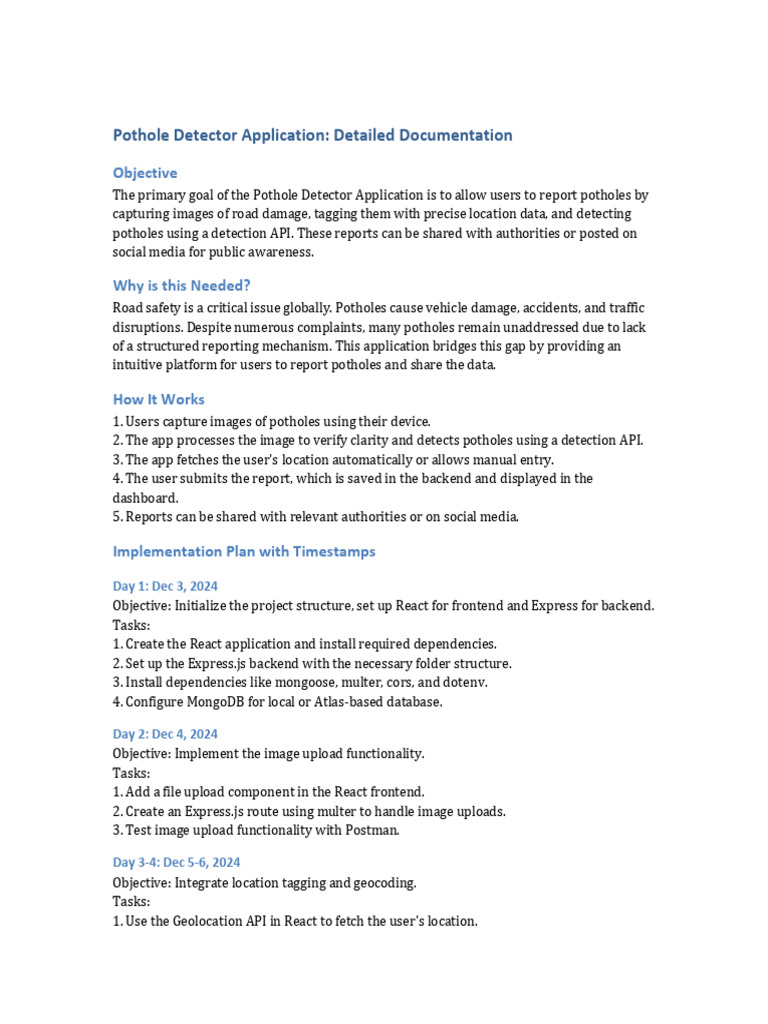 Pothole Detector Implementation Document | PDF | Computing ...