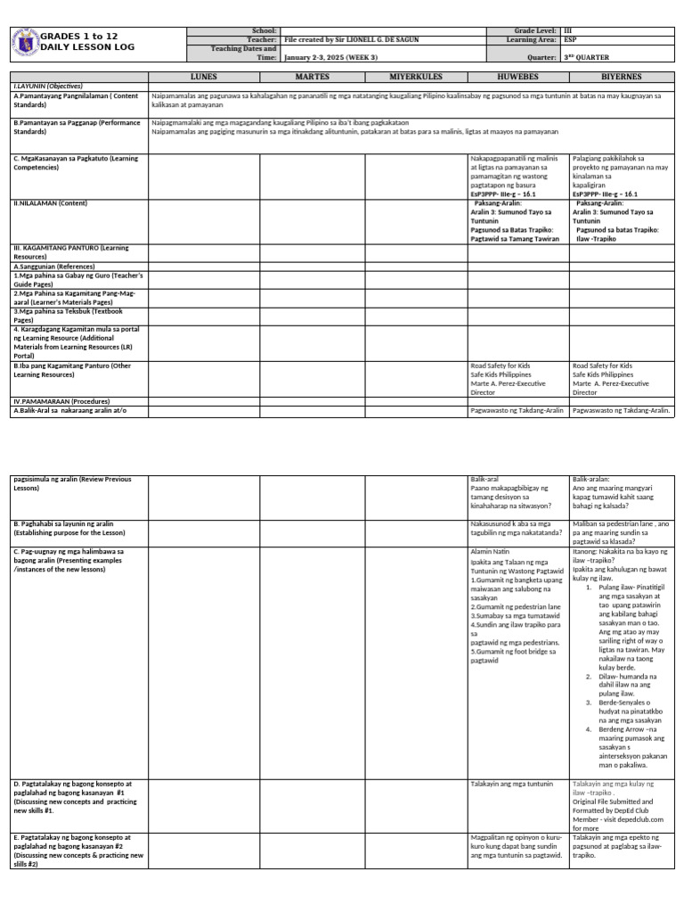 DLL - Esp 3 - Q3 - W3 | PDF