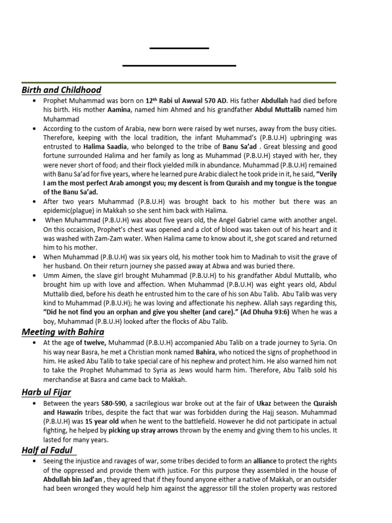 Life of Prophet Muhammad: Early Years | PDF | Muhammad | Abrahamic Religions