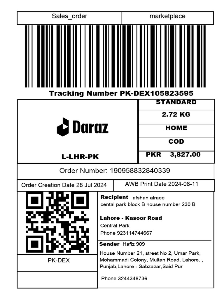 Tracking Number PK-DEX105823595: Sales - Order Marketplace | PDF