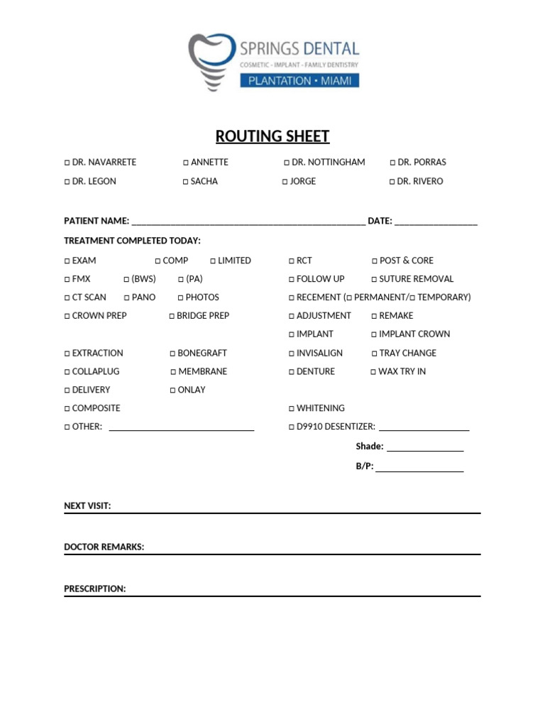 Routing Sheet (Doctor) - Master Form | PDF