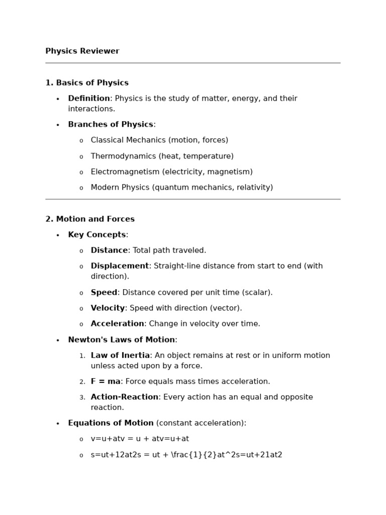 Physics Reviewer | PDF | Force | Waves