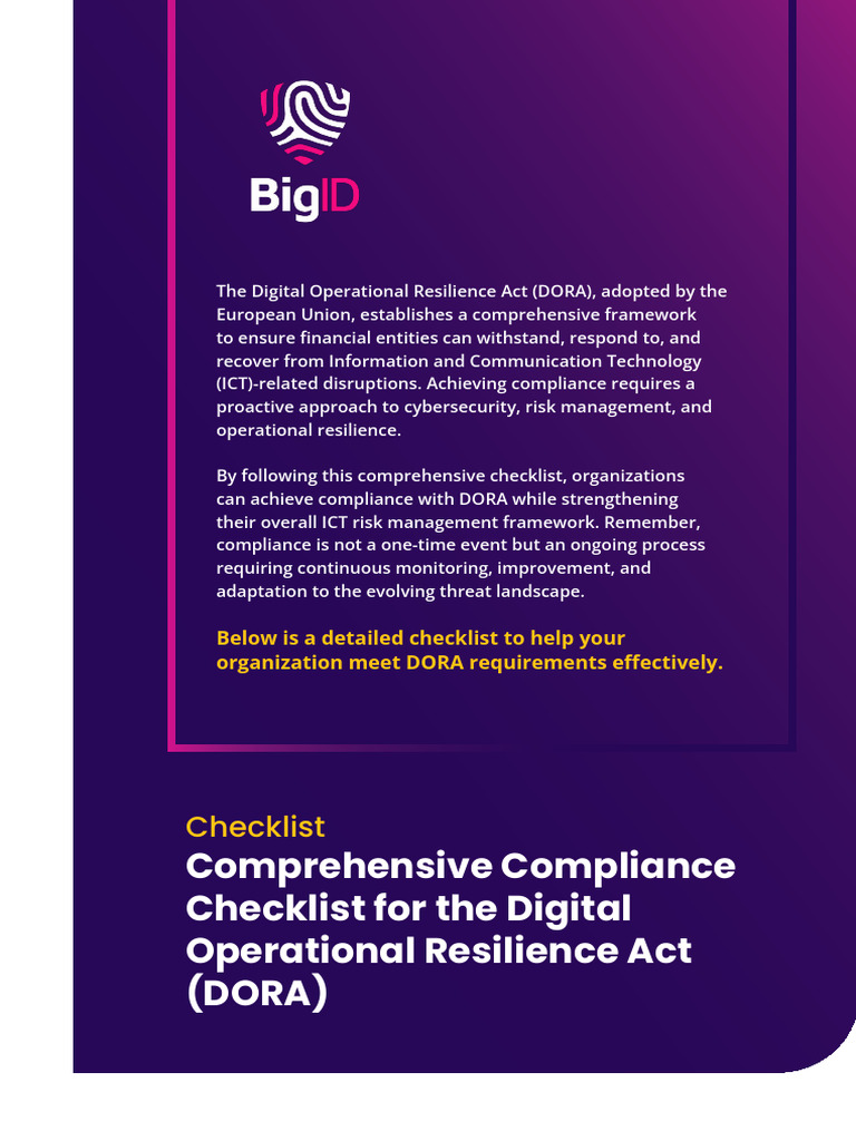 DORA_Checklist_1737288299 | PDF | Risk Management | Security