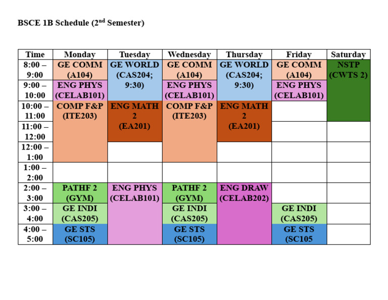 BSCE 1B Schedule | PDF