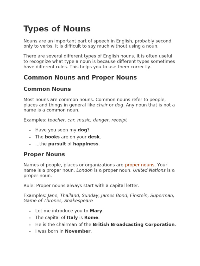Types of Nouns | PDF | Noun | Plural