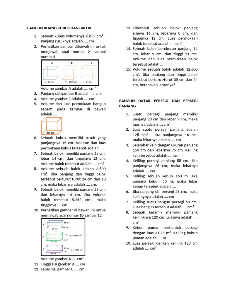 Soal Volume dan Luas Kubus & Balok | PDF