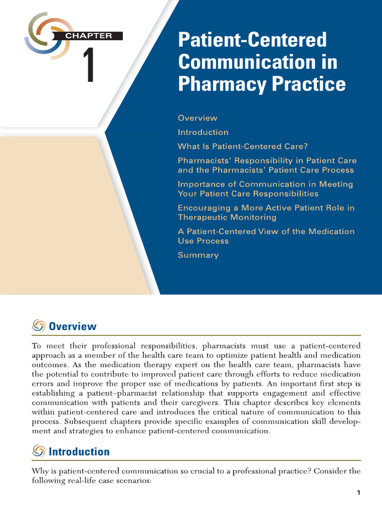 Chapter 1 Patient-Centered Communication in Pharmacy Practice | PDF | Pharmacy | Pharmacist