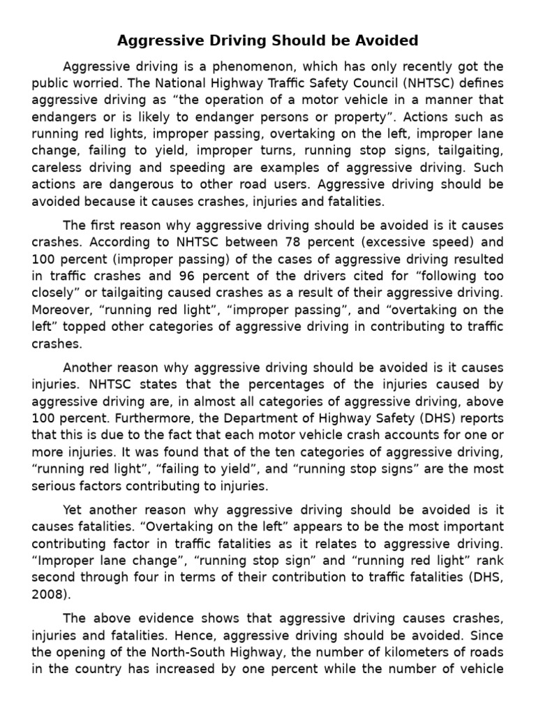 Aggressive Driving Should be Avoided_text | PDF | Traffic Collision ...
