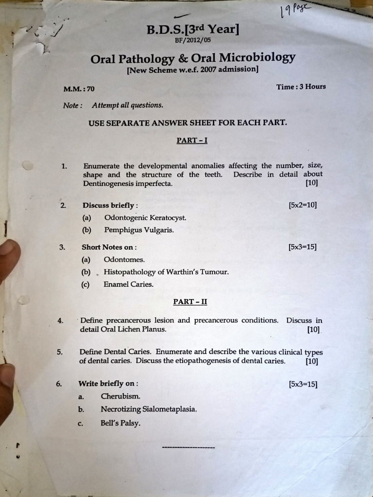 Oral Pathology Exam Papers | PDF