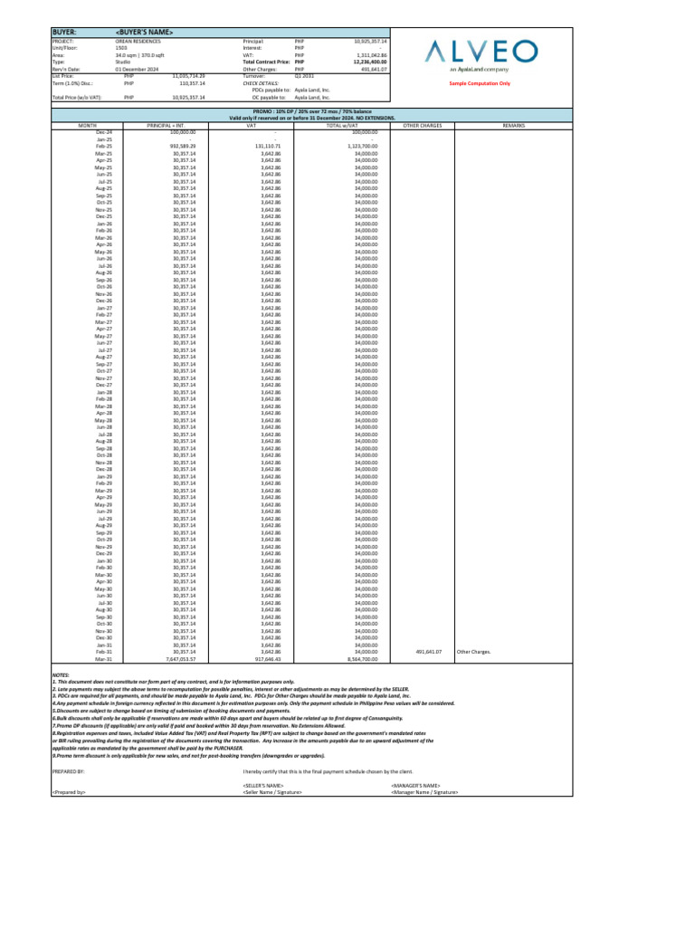 Pre-Selling Premium Studio Unit Orean Residences | PDF | Taxes | Value ...