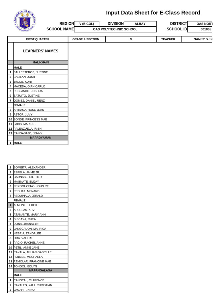 Eclass Record 9 Cookery Uy 3.Xlsx Final Summary | PDF