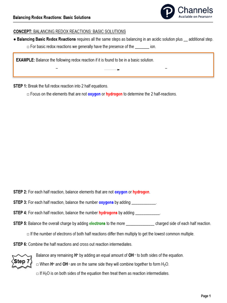 Balancing Redox Reactions_ Basic Solutions-worksheet | PDF