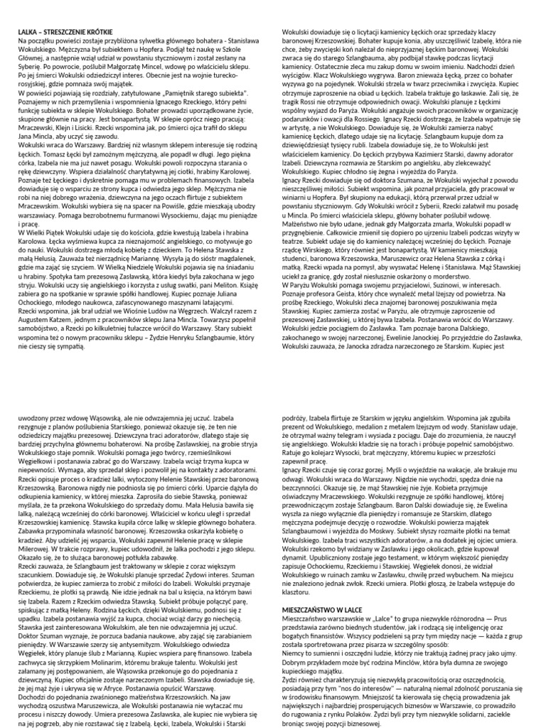 Lalka - Materiały Z Lektury | PDF
