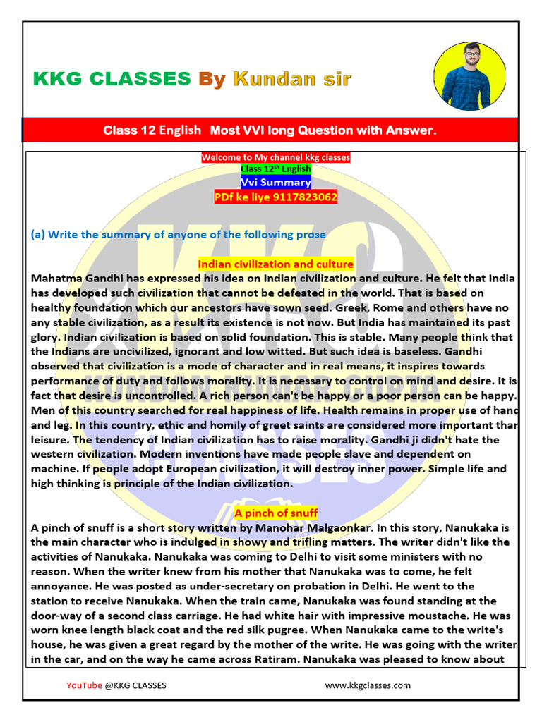 English VVI Summary Class 12th | PDF