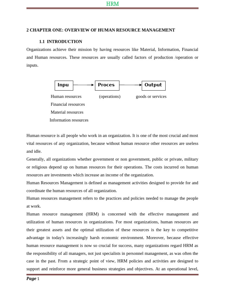 2 Chapter One: Overview of Human Resource Management: Output Proces S ...