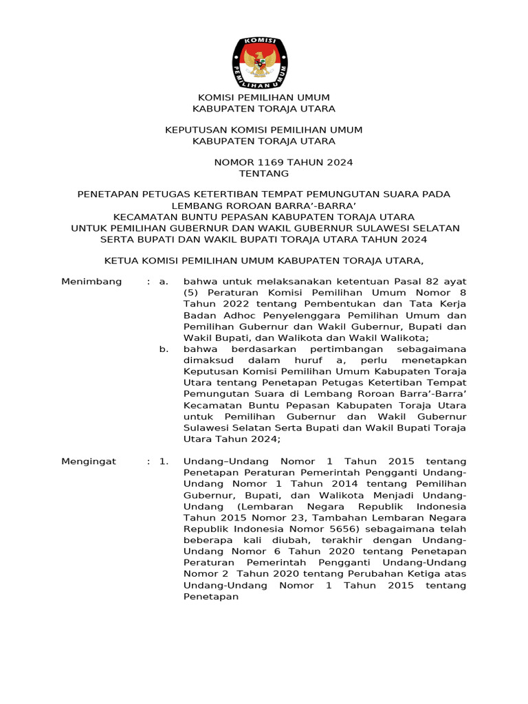 FORMAT SK PENETAPAN PETUGAS KETERTIBAN TPS(1) | PDF