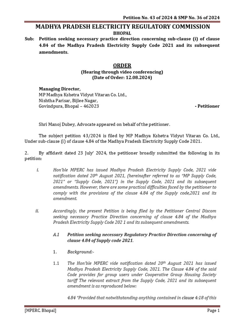 MPERC Petition on Supply Code 2021 | PDF | Reliability Engineering ...