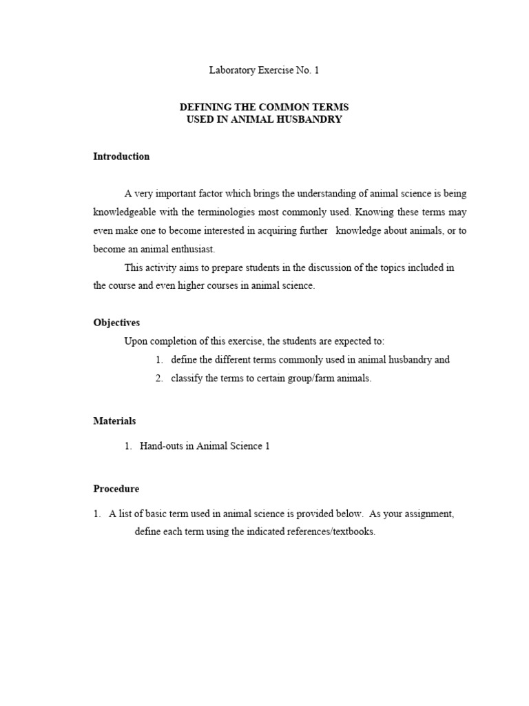 Laboratory Exercise No 1 | PDF | Sheep | Cattle