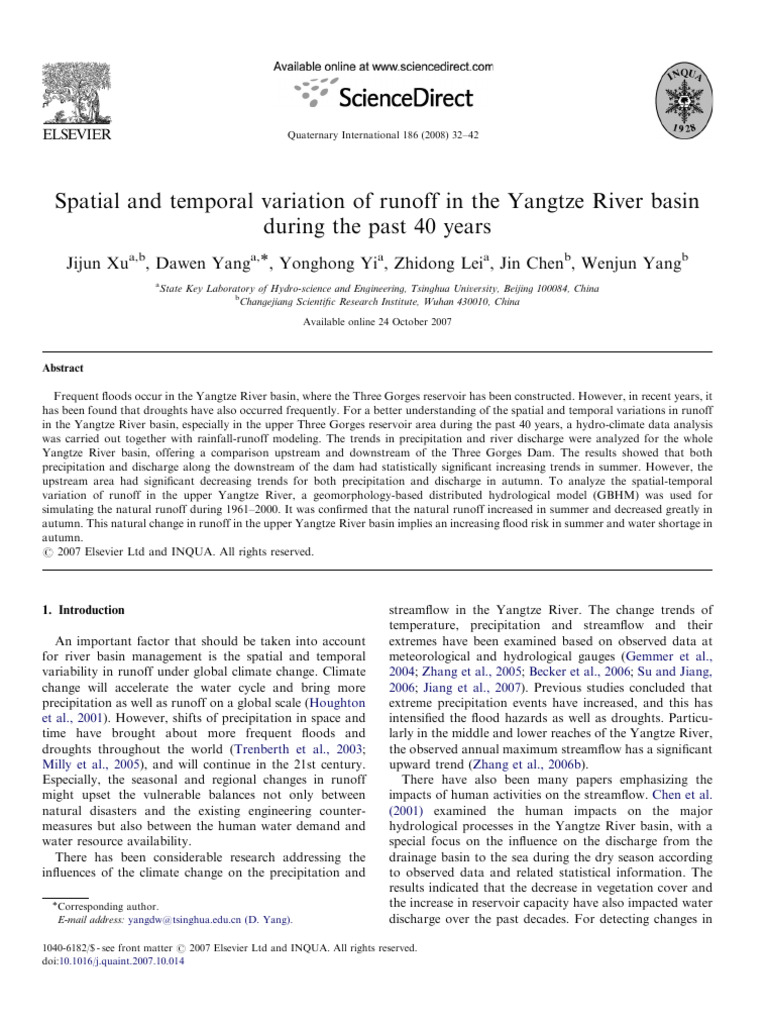 14 - Spatial and Temporal Variation of Runoff in The Yangtze River Basin | PDF | Discharge ...