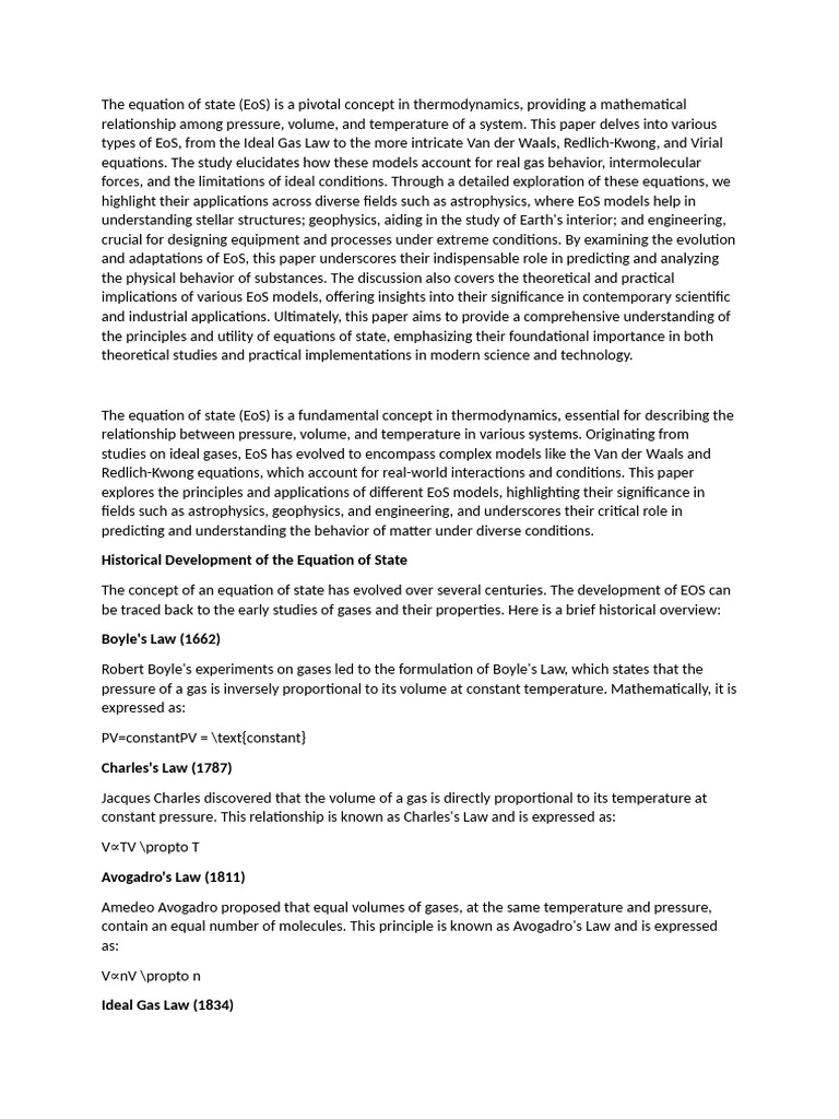 The equation of state | PDF | Gases | Statistical Mechanics