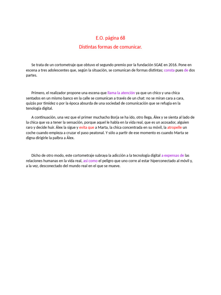 Eje 1 E.O. Distintas Formas de Comunicar P 68 | PDF