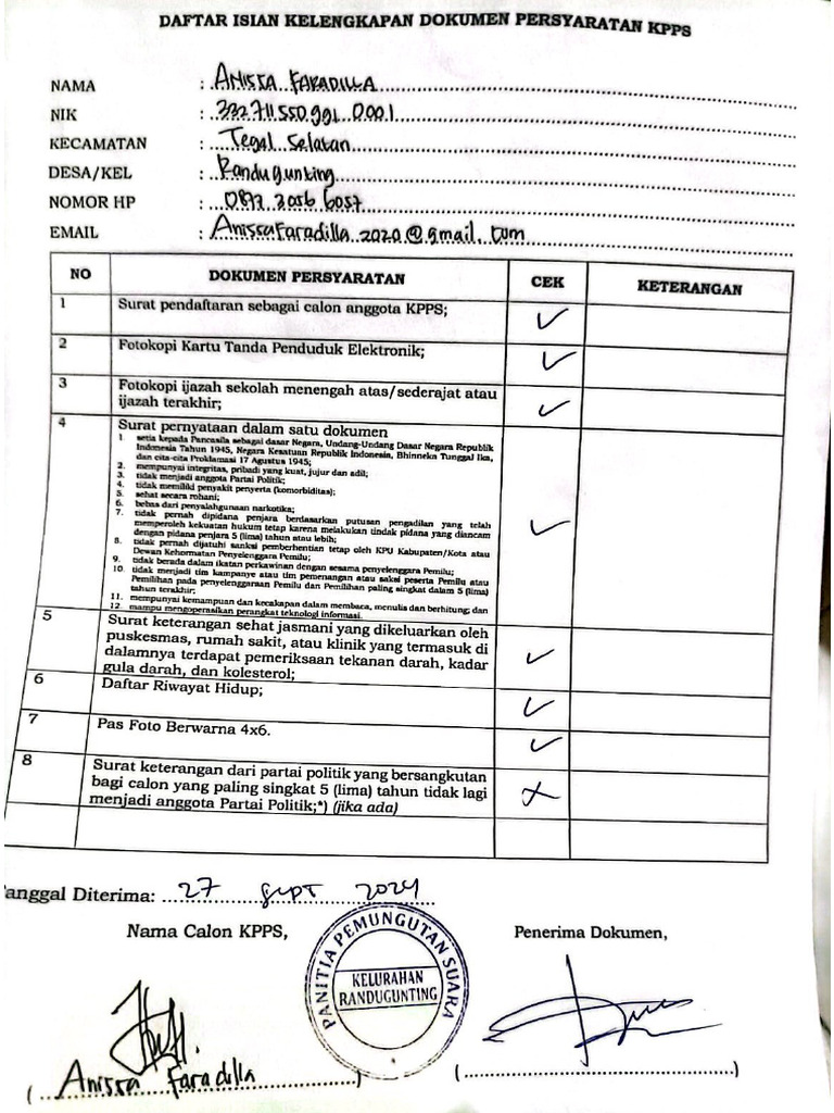 Daftar Isian Kelengkapan | PDF