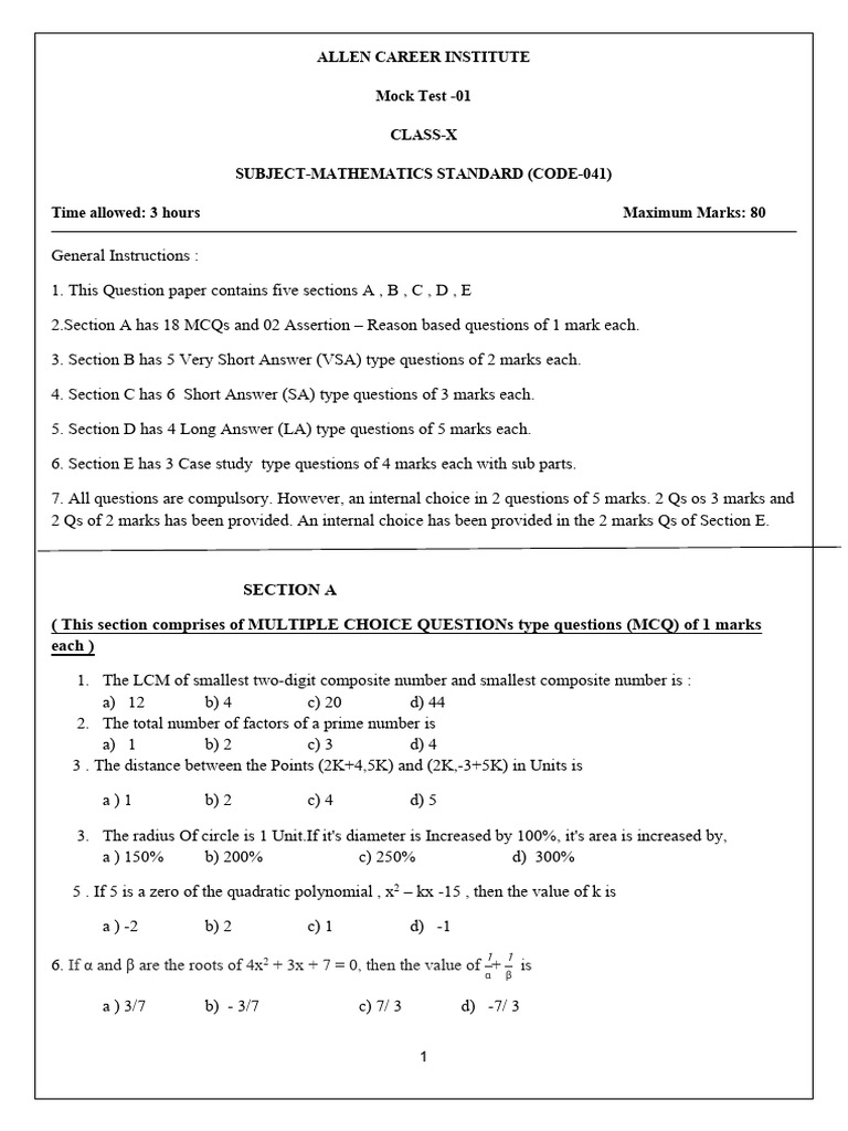 BOARD MATHS PAPER | PDF | Circle | Area