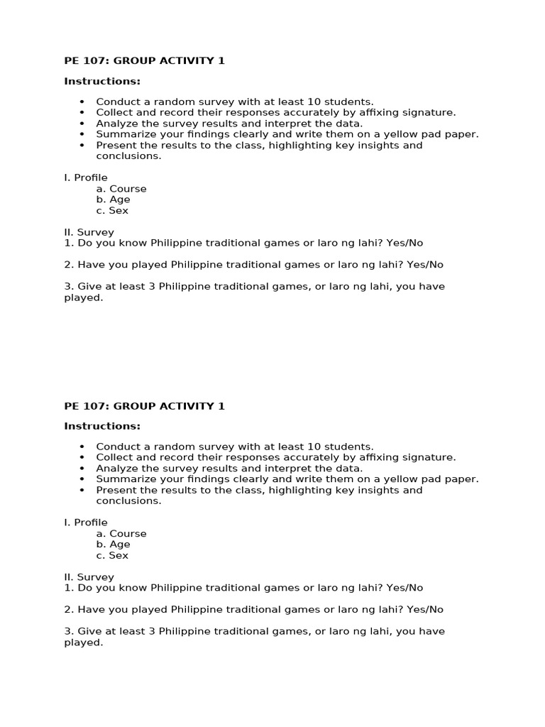 PE 107 SIMPLE SURVEY | PDF