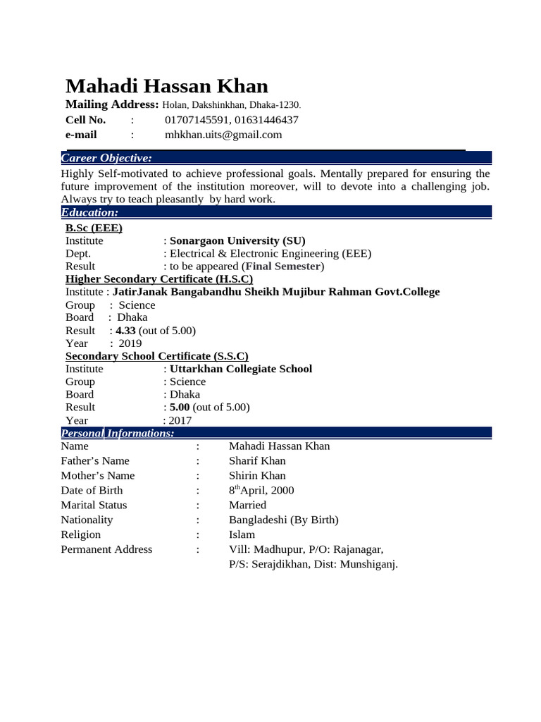 Mahadi Hassan Khan(CV)_08!11!2024 | PDF