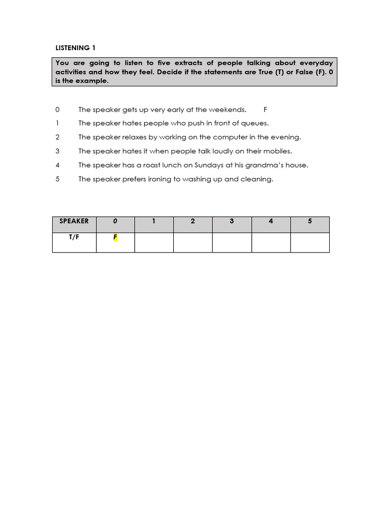 Listening 1 Everyday Activities Speakers | PDF