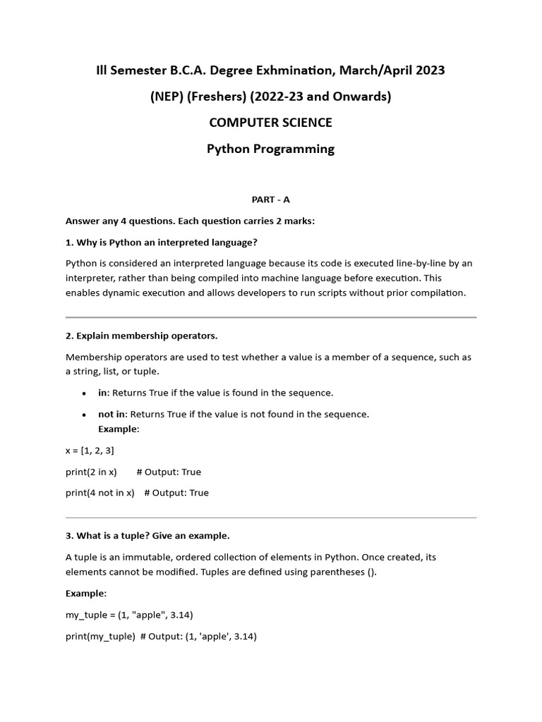 Iii Sem Python Solved QP 2023 | PDF | Class (Computer Programming) | Computer Programming