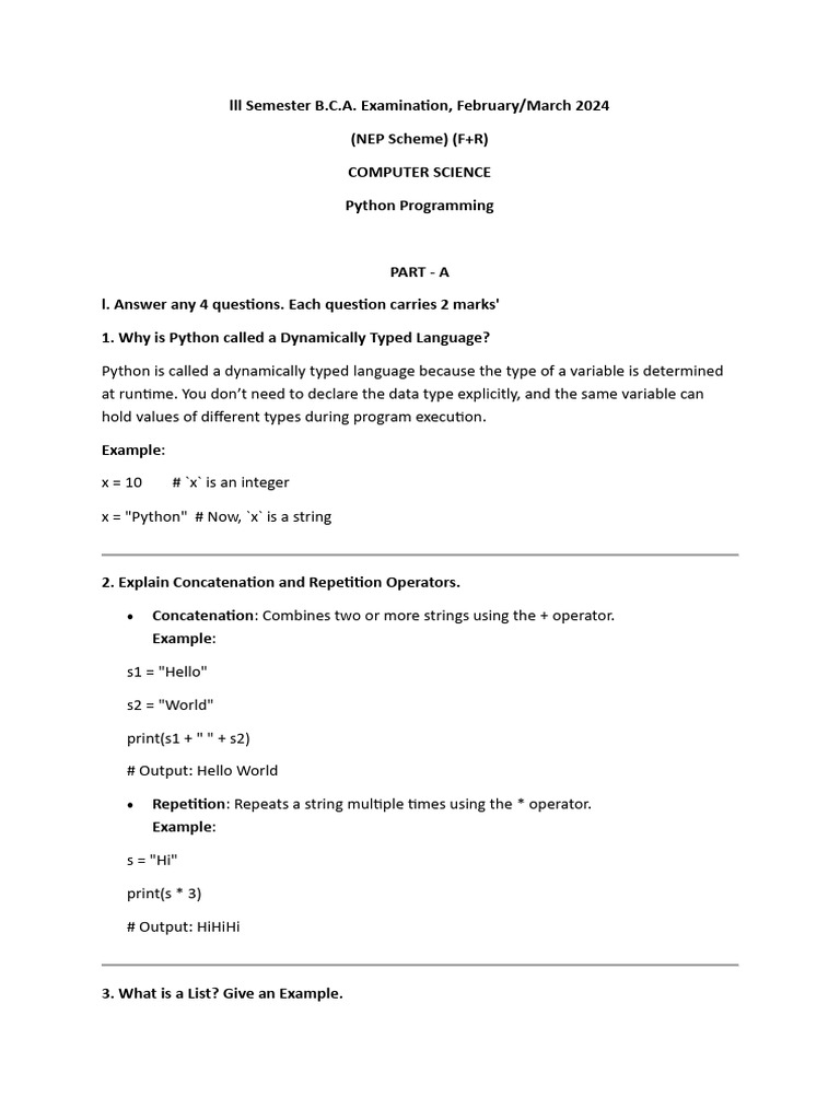 Iii Sem Python Solved QP 2024 | PDF | Variable (Computer Science) | Control Flow