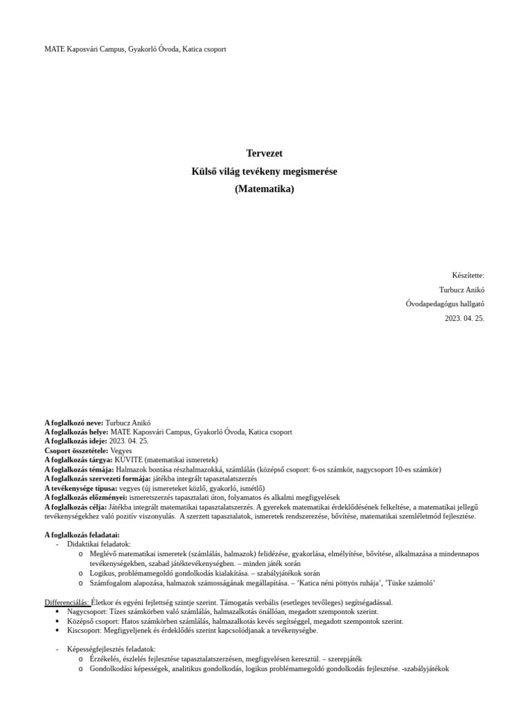 Matematika Tervezet | PDF